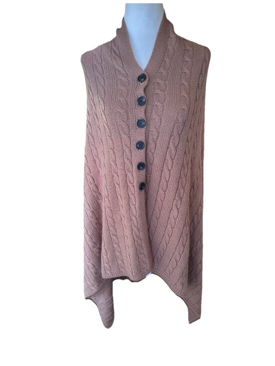 Unbranded | Sweaters | Cable Knit Boho Brown Tan Shawl Cape Button Up ...